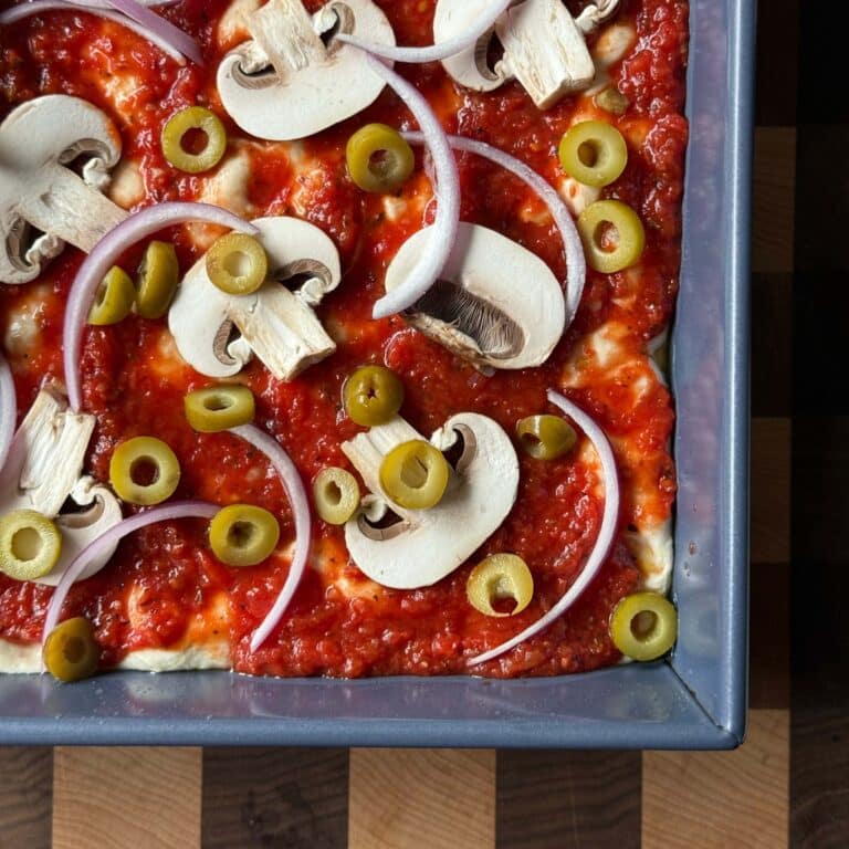 Detroit-Style Vegetarian Pizza • Pesto & Potatoes